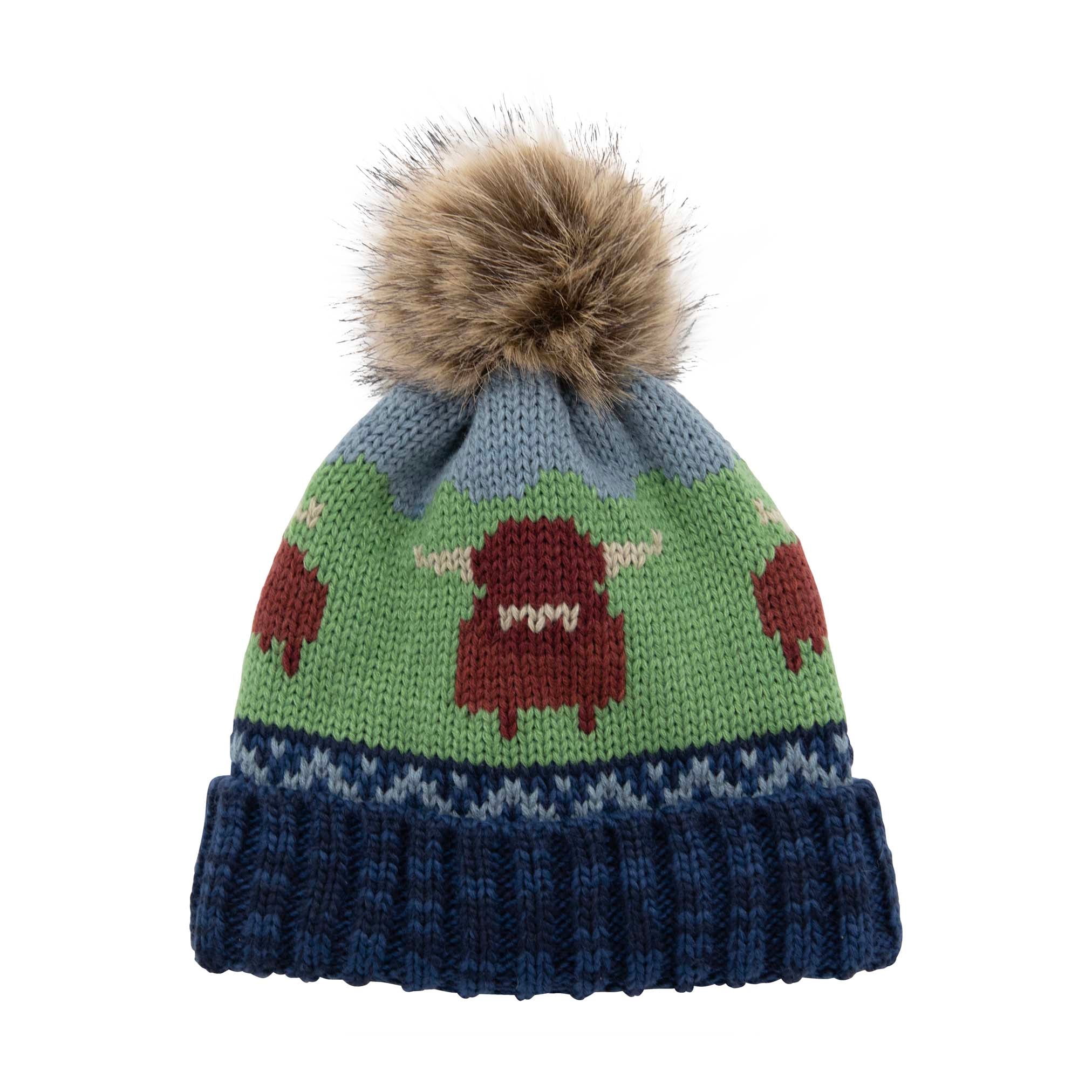 Aran Knitted Pom Pom Cow Beanie – Heritage Traditions