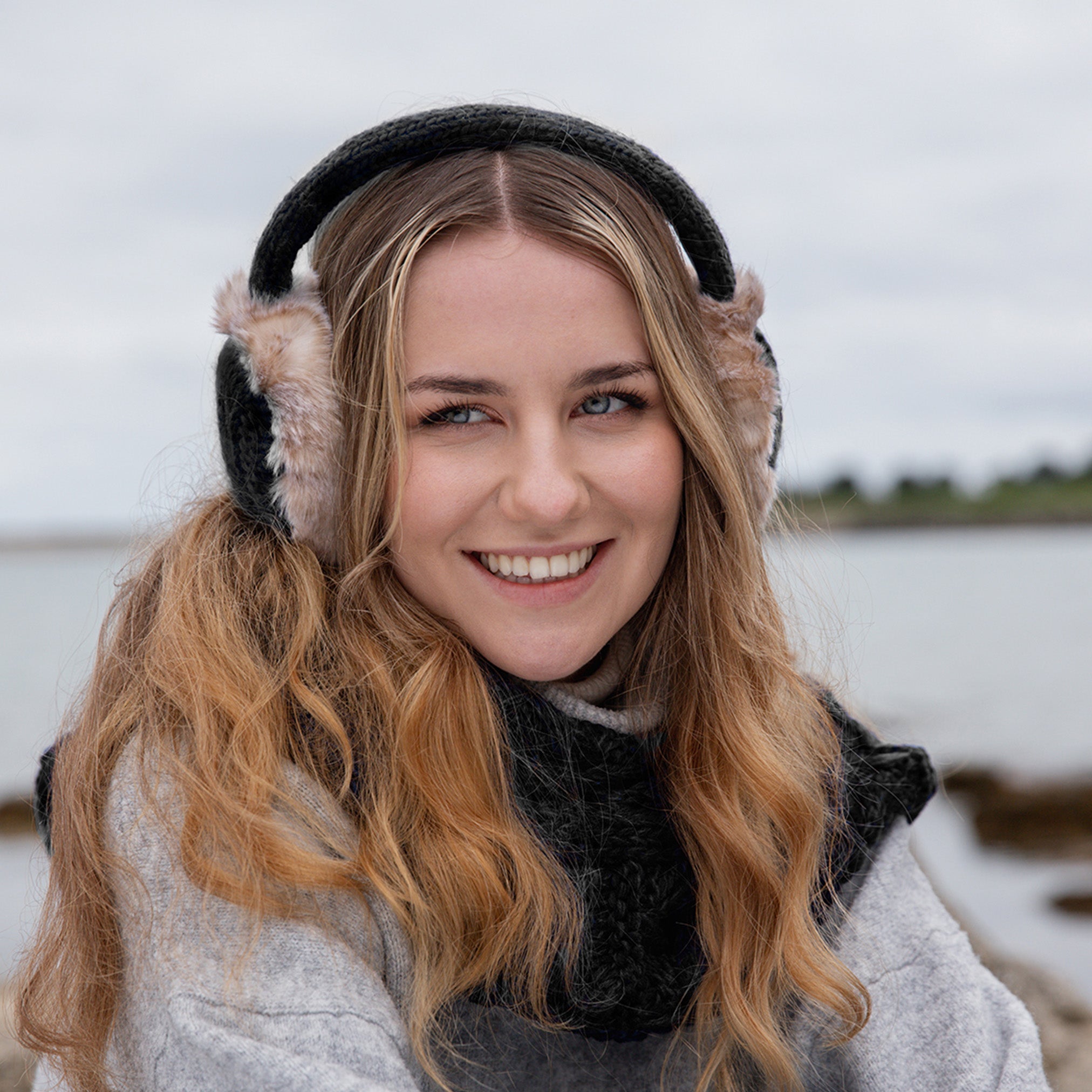 Aran Cable Ear Muffs with Faux Fur Trim - Timeless 3GG Knit – Heritage ...