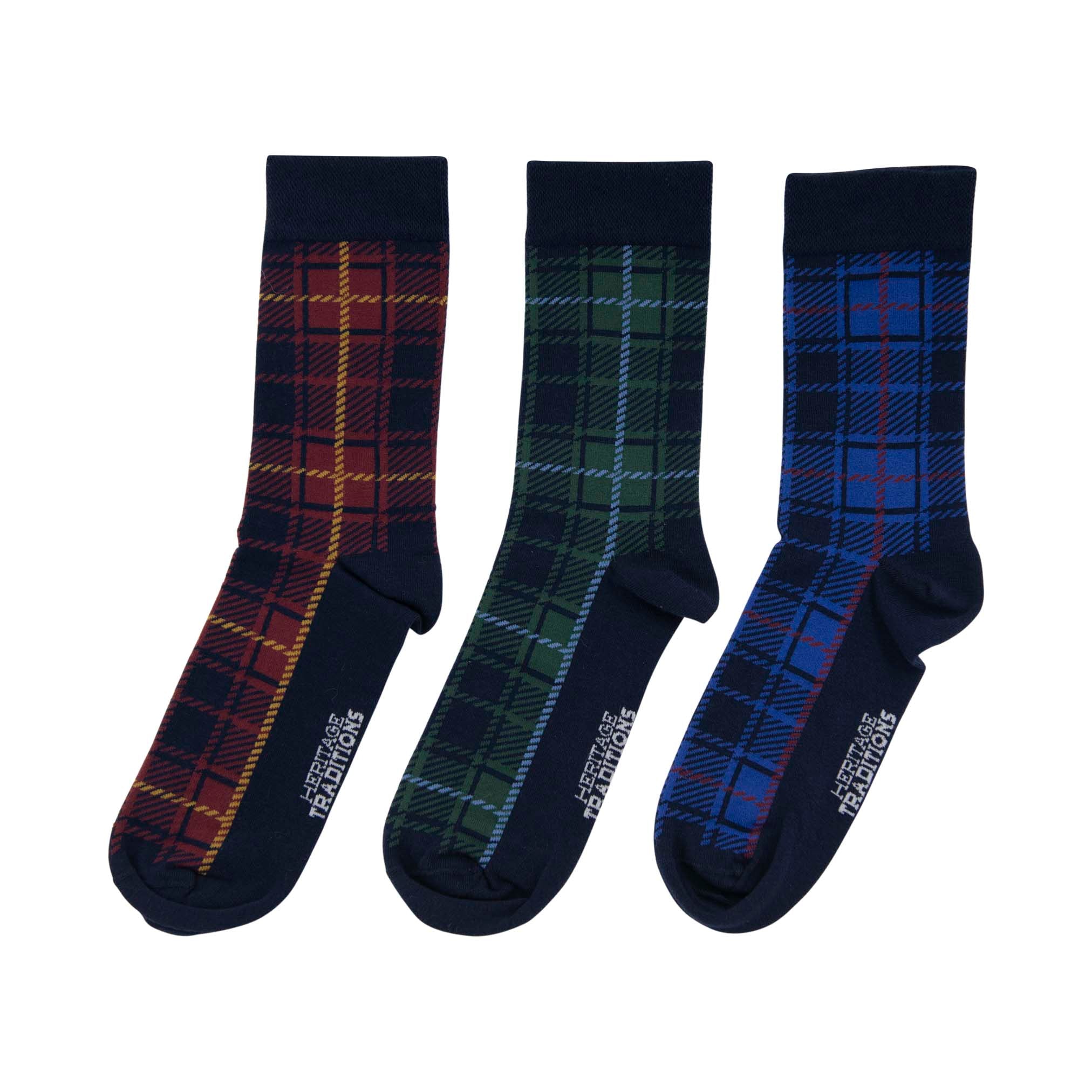 Heritage 3 Pack Tartan Socks - Classic Scottish Country Style Socks ...