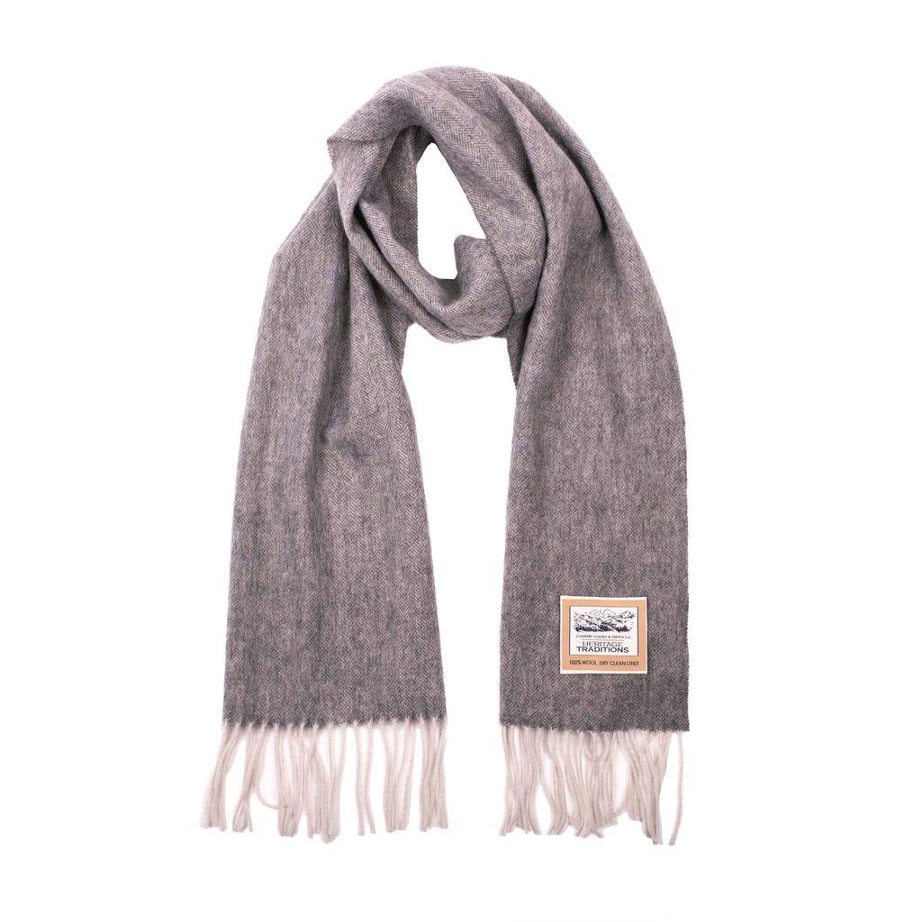 Heritage Traditions Pure Wool Herringbone Scarf with Fringe Detail